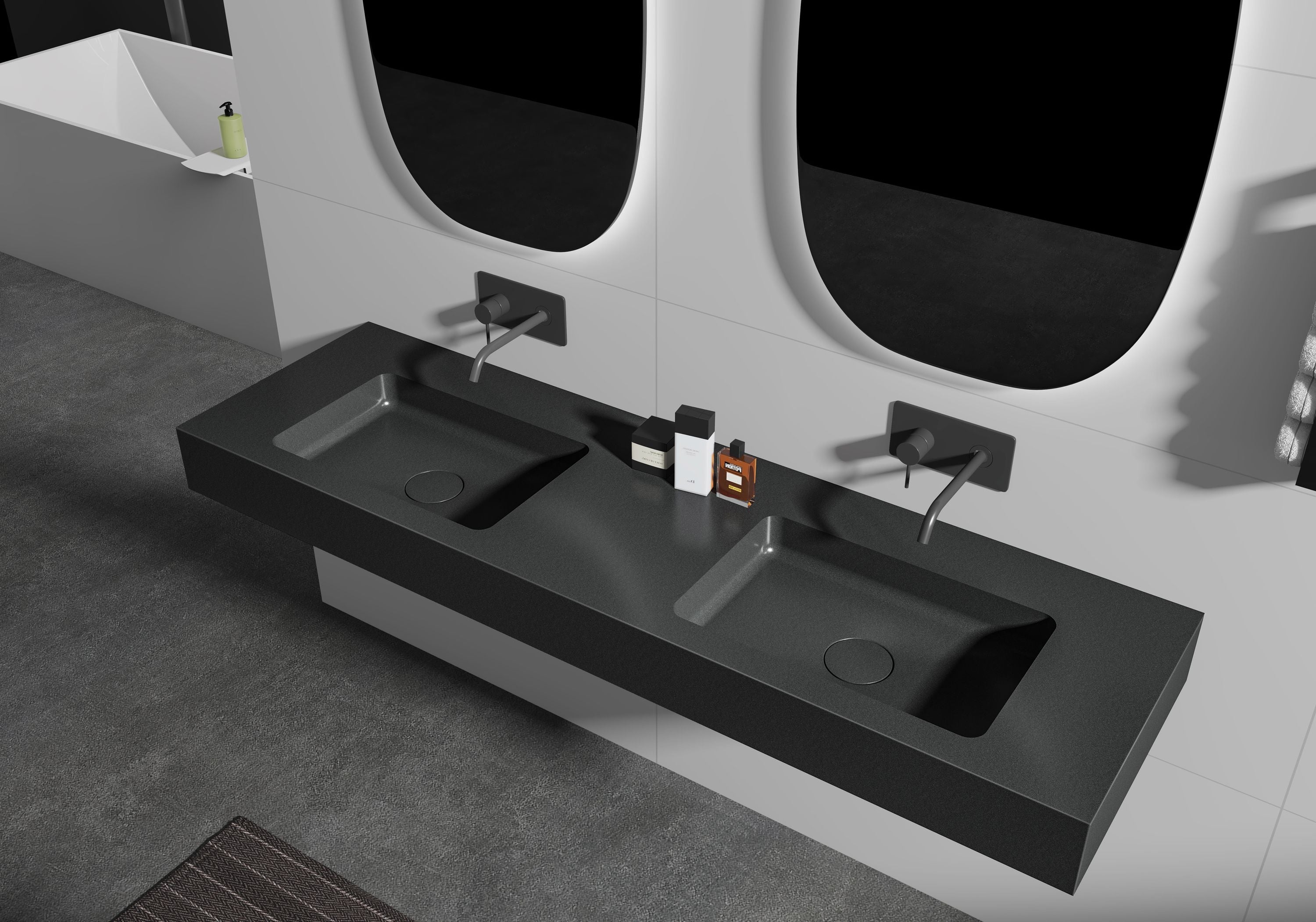 Lavatório duplo de parede BA8016 em fundição mineral – Bernstein